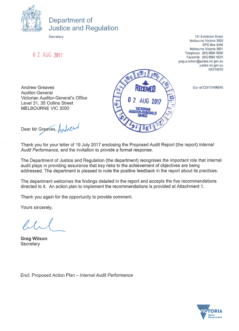 Internal Audit Performance | Victorian Auditor-General's Office